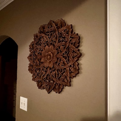 Circular Wood Carved Panels in Set of 3 Whitewash Wall - Etsy