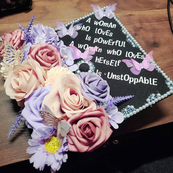 Purple/gold Graduation Cap Topper Paper Flowers Paper Butterflies ...