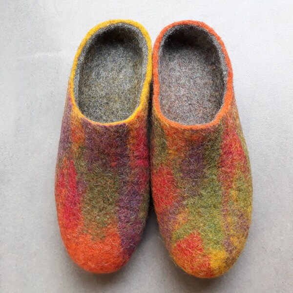 Felted Clogs Blue Felt Shoes Women Clogs Organic Slippers Women Wool ...