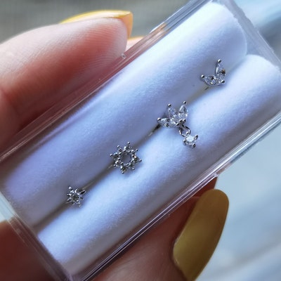 18g Dainty Starburst Piercing single, Screw Ball End Piercing, 925 ...