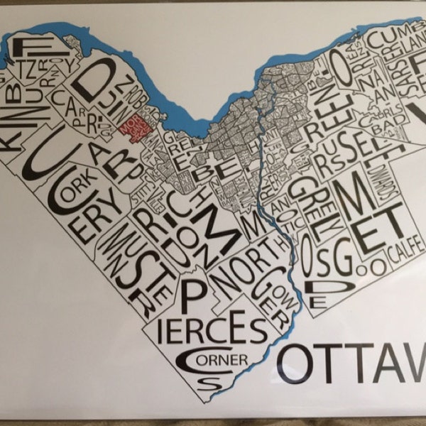 Typographic Map of Ottawa, Ontario | Neighbourhood Poster | City Map ...