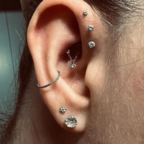 14K Solid Gold Vertical Helix Piercing/hidden Rook Dangle Earring ...