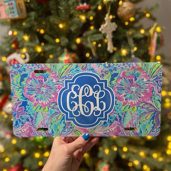 Flower and Bow Coquette Monogram License Plate, Pink Bow Name Car Tag ...