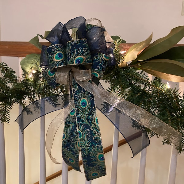 Peacock Tree Topper, Six 48 Inch Streamers, Extra Large Peacock Bow ...