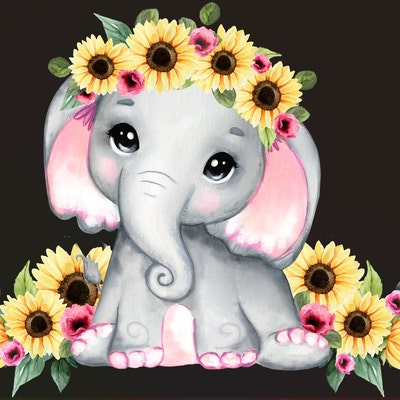 Elephant Sunflower Pink Flowers Decorations, Elephant Baby Girl Pink ...