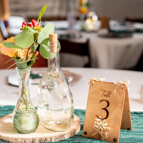 Eucalyptus & Floral Wood Wedding Table Numbers, Rustic Wedding Wooden ...