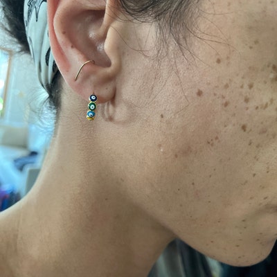 LONG Industrial Ear Bar Cartilage Cuff No Piercing / 18 Gauge / 14k ...