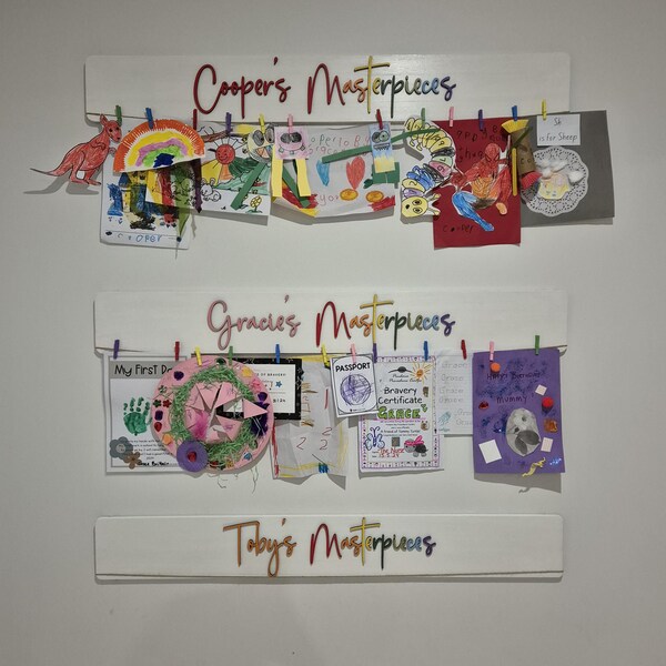 Personalized Kids Art Display: 3D Laser-cut Wood Sign With Clips - Etsy