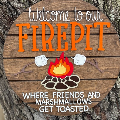 Welcome to Our Fire Pit Sign SVG File Round Wood Glowforge Laser ...