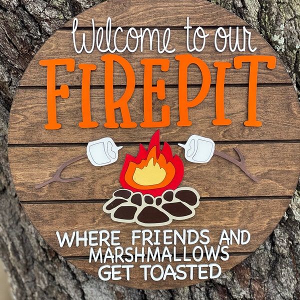 Welcome to Our Fire Pit Sign SVG File Round Wood Glowforge Laser ...