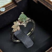 Twig and Leaf Engagement Ring, Moss Agate Engagement Ring, Maple Leaf Ring, Moss Agate Twig Ring ...