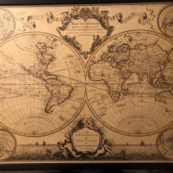 Giant Historic World Map 1720 Old Antique Style World Map Fine Art Print Old World Map Wall Map ...