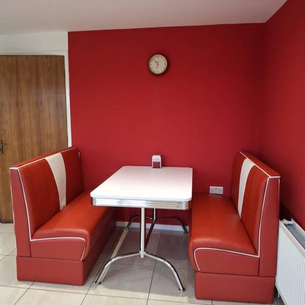 American Diner Furniture 50s Style Retro White Booth Table and 4 Red ...