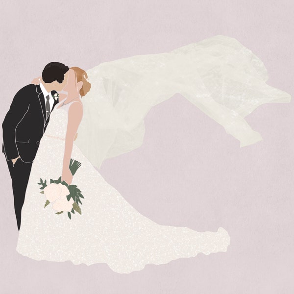 Custom Wedding Digital Illustration, Personalized Portrait of Couple ...