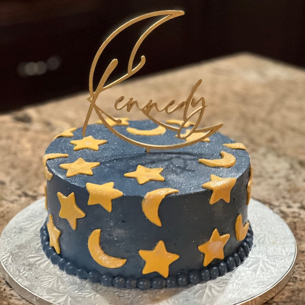 Moon Cake Topper With Name - Perfect for A Moon Birthday Theme, Space ...