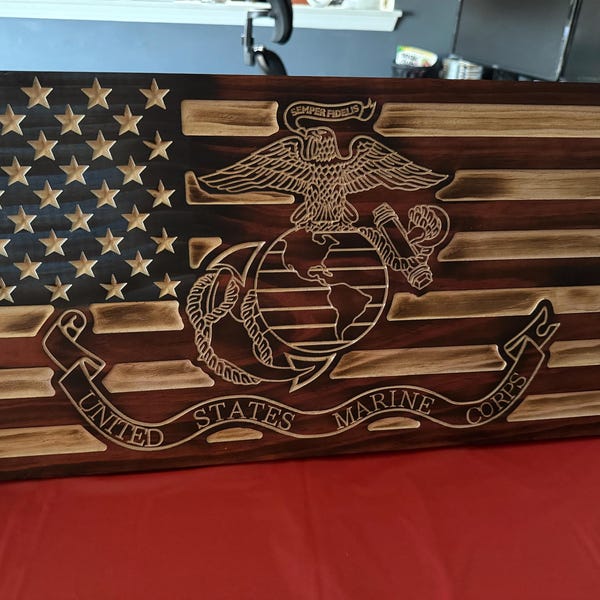 Classic United States Marine Corps EGA Flag Custom Made From Pine Wood ...