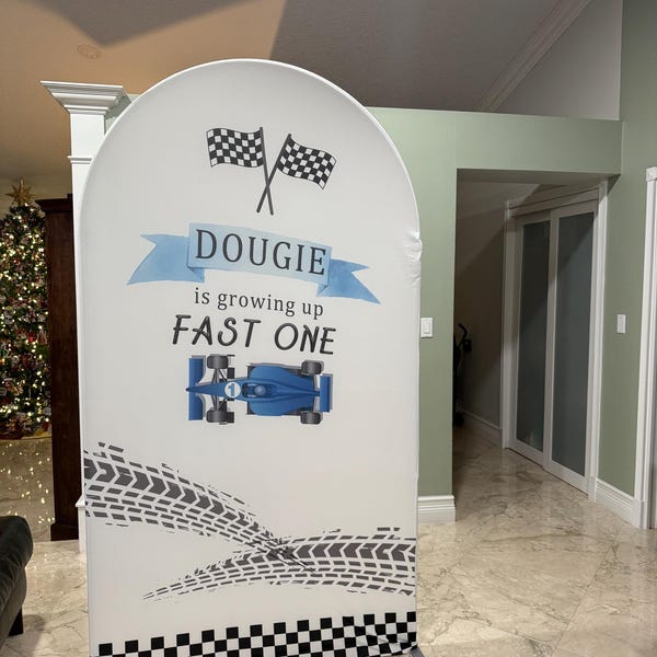 Two Fast Racing Car Arch Backdrop Cover Stand Blue Race Car Baby Boy ...