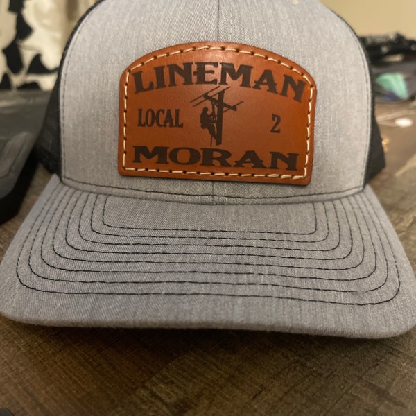 Custom Name Lineman - Leather Patch Hat, Journeyman Lineman Hat ...