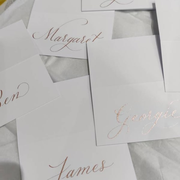 Handwritten Place Names Gold Calligraphy Wedding Place Cards Gold Ink ...