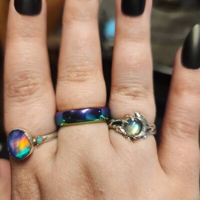 SALE Rainbow Titanium Steel Ring, Ring Size 7, 8, 10, 11, 12 Aura Crystal, Mens Ring, Woman's ...