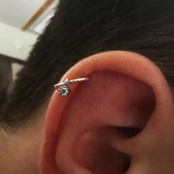 Diamond Helix Piercing Silver ,diamond Cut Cartilage Hoop, CZ Dangle ...