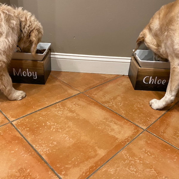 Modern Square Dog Bowl Set | Elevated Pet Feeder | Porcelain Pet Bowls ...
