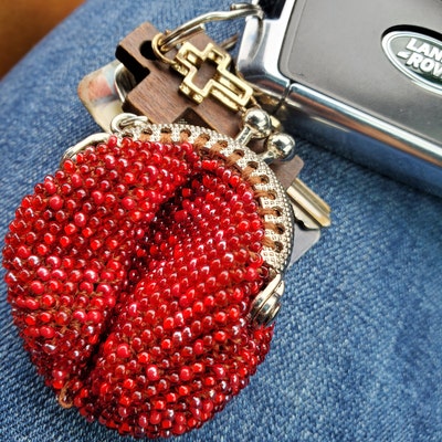 Small Black Gothic Emo Style Crochet Beaded Coin Purse With - Etsy