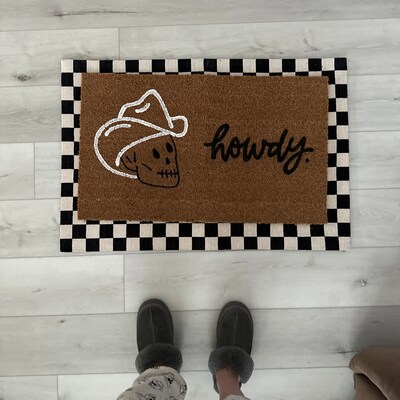 Western Skull Howdy Doormat, Colorful Boho Decor for Your Front Porch ...