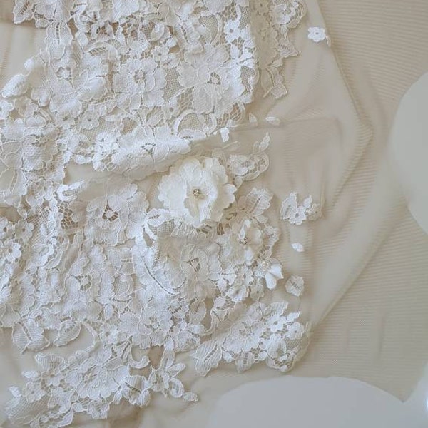 Pure White Lace Fabric, French Lace, Chantilly Lace, Wedding Lace ...