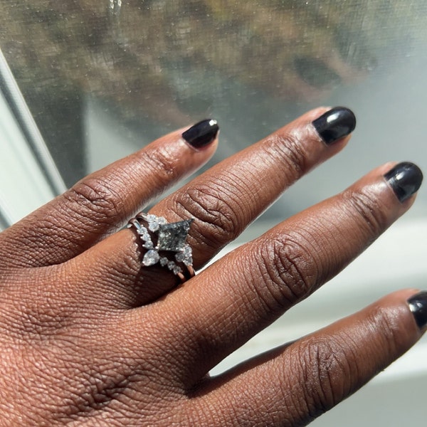 Black Rutilated Quartz Ring, Personalized Bridal Ring Set, Custom ...