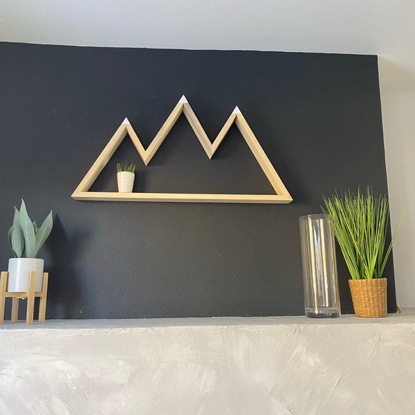Black Large Wood Shelf Mountain Shelf With Snow Blue Pine Alter Shelf ...