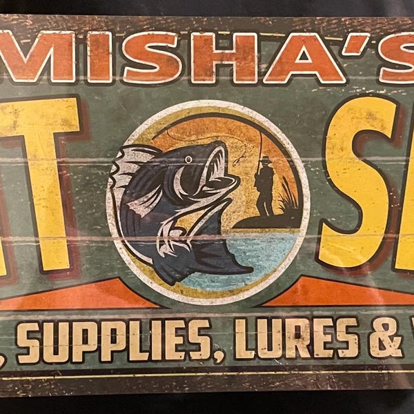 Personalized Bait Shop Sign, Fishing Decor, Vintage Looking Decor, Rod ...