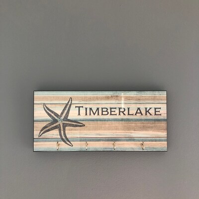 Beach House Key Holder for Wall, Personalized Key Hanger, Starfish ...