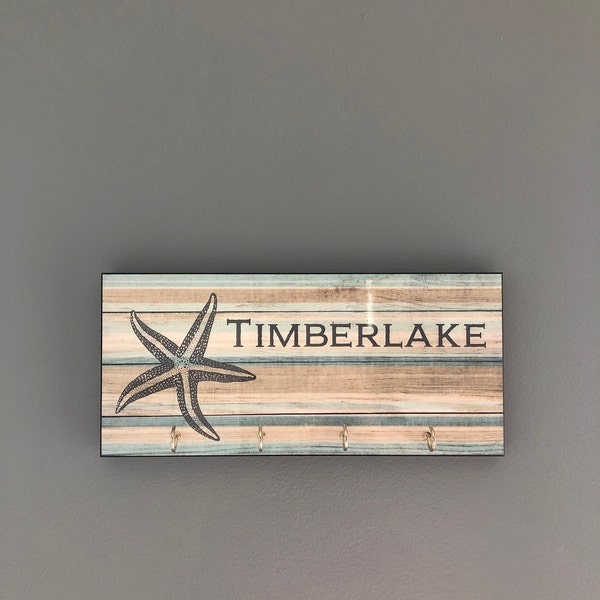 Beach House Key Holder for Wall, Personalized Key Hanger, Starfish ...