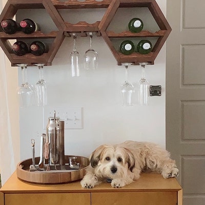 Unique Hexagon Wine Rack Hanging Kitchen Storage Mid Century Modern ...