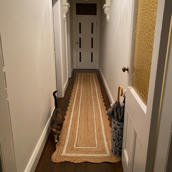 Scallop Wavy Jute Rug, Natural Jute Wave Edge Rug, Scalloped Shape Rug ...