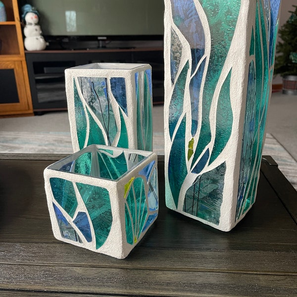 Stained Glass Candleholder,"morning Sunset",candle, 4X4' Square,orange ...