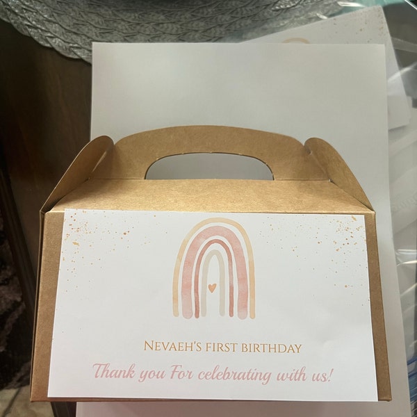 Editable Boho Rainbow Gable Box Lable- First Birthday| Editable Modern ...