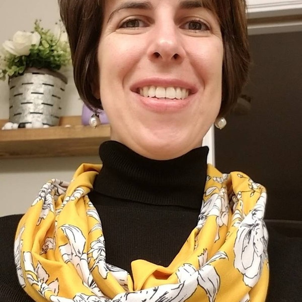 Floral Scarf Infinity Scarf Pink Teal Olive Black Scarf Roses Dogwood ...