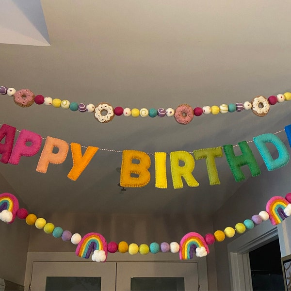 Rainbow Felt Garland - Felt Ball Garland, Girls Room Decor, Nursery ...
