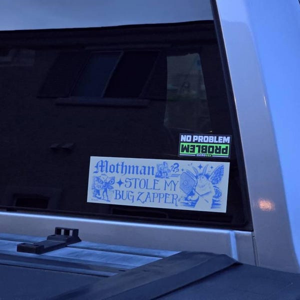 Mothman Stole My Bug Zapper - Funny Cryptid Bumper Sticker ...