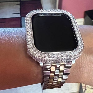 Custom Apple Watch Cover Silver Lab Diamond Bezel, Metal Apple Watch ...