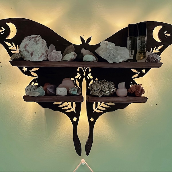 Luna Moth Shelf, Luna Moth Lamp, Luna Moth, Wooden Crystal Shelf, Luna ...