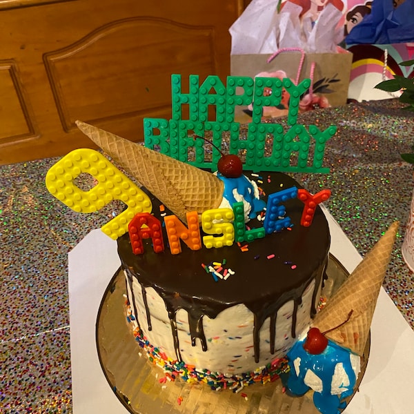 Mega Custom Brick Birthday Topper Cake Set, Personalized Happy Birthday ...