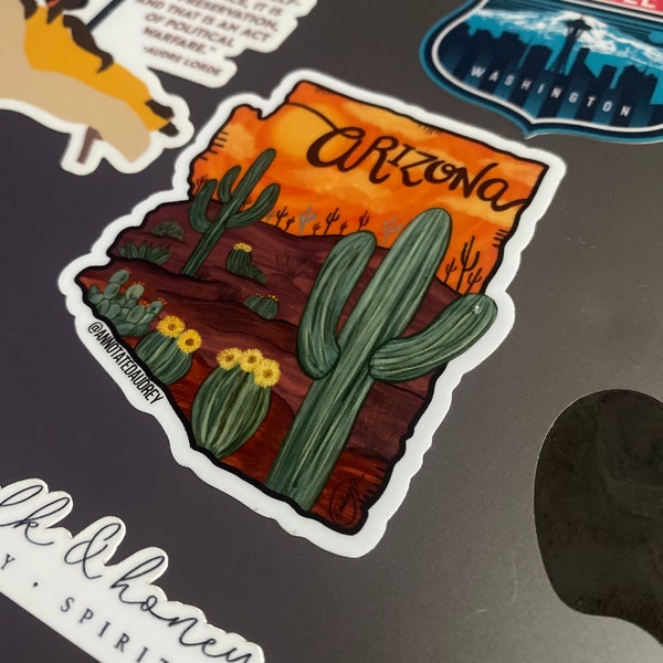 Vinyl Sticker | Orange Arizona Weatherproof Decal Cactus Sticker for ...