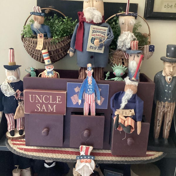 Primitive Uncle Sam Lady Liberty- Vintage 4th of July Decor- Primitive ...