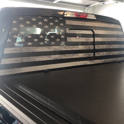 FGD Rear Window Black and White Perforated Distressed American Flag ...