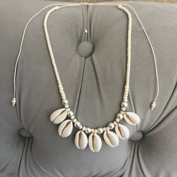 Glass Beads & Cowrie Shells and Puka Shell Beads Necklace, Shell Choker ...