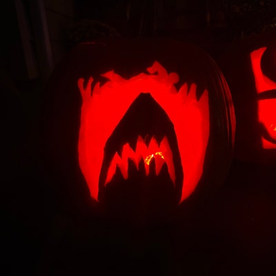 Printable Pumpkin Stencil for Carving JAWS Shark and Swimmer Silhouette ...