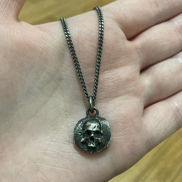 Man's Necklace Skull Memento Mori Stone Pendant in Oxidized Sterling ...